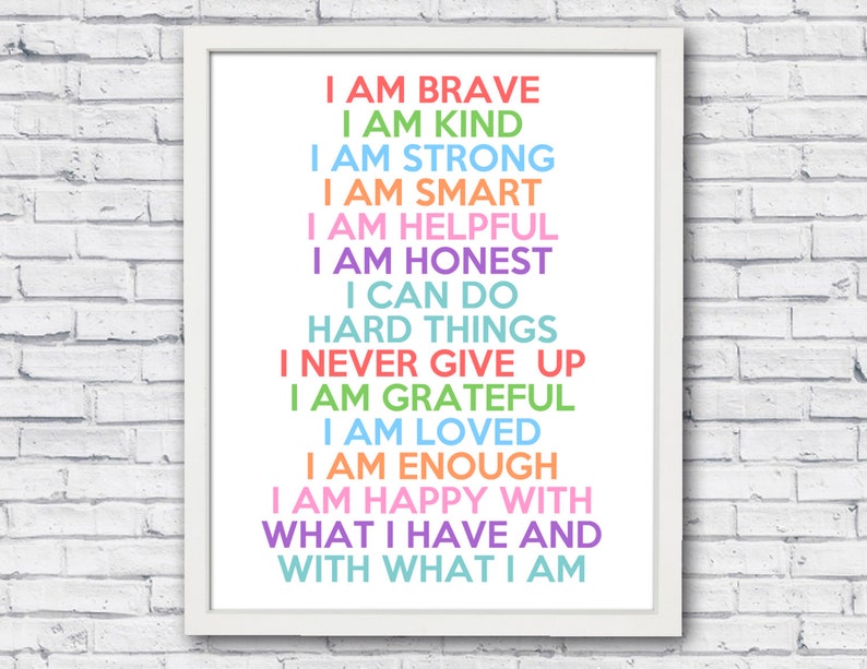 I Am Brave I Am Kind Print Affirmation Wall Art For Kids | Etsy