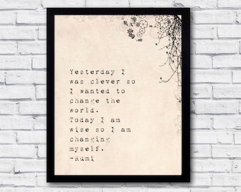 Rumi Yesterday I Was Clever Art Print - Etsy