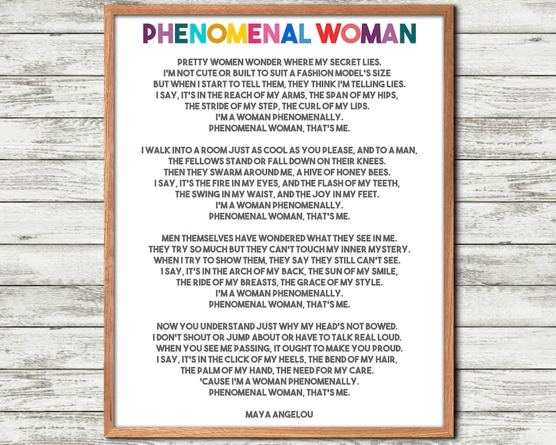 Phenomenal Woman Maya Angelou Poem, Maya Angelou Print, Inspirational ...