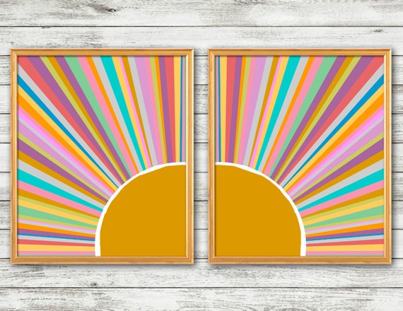 Abstract Wall Art Abstract Sun Sunshine Poster 2 Set Art | Etsy