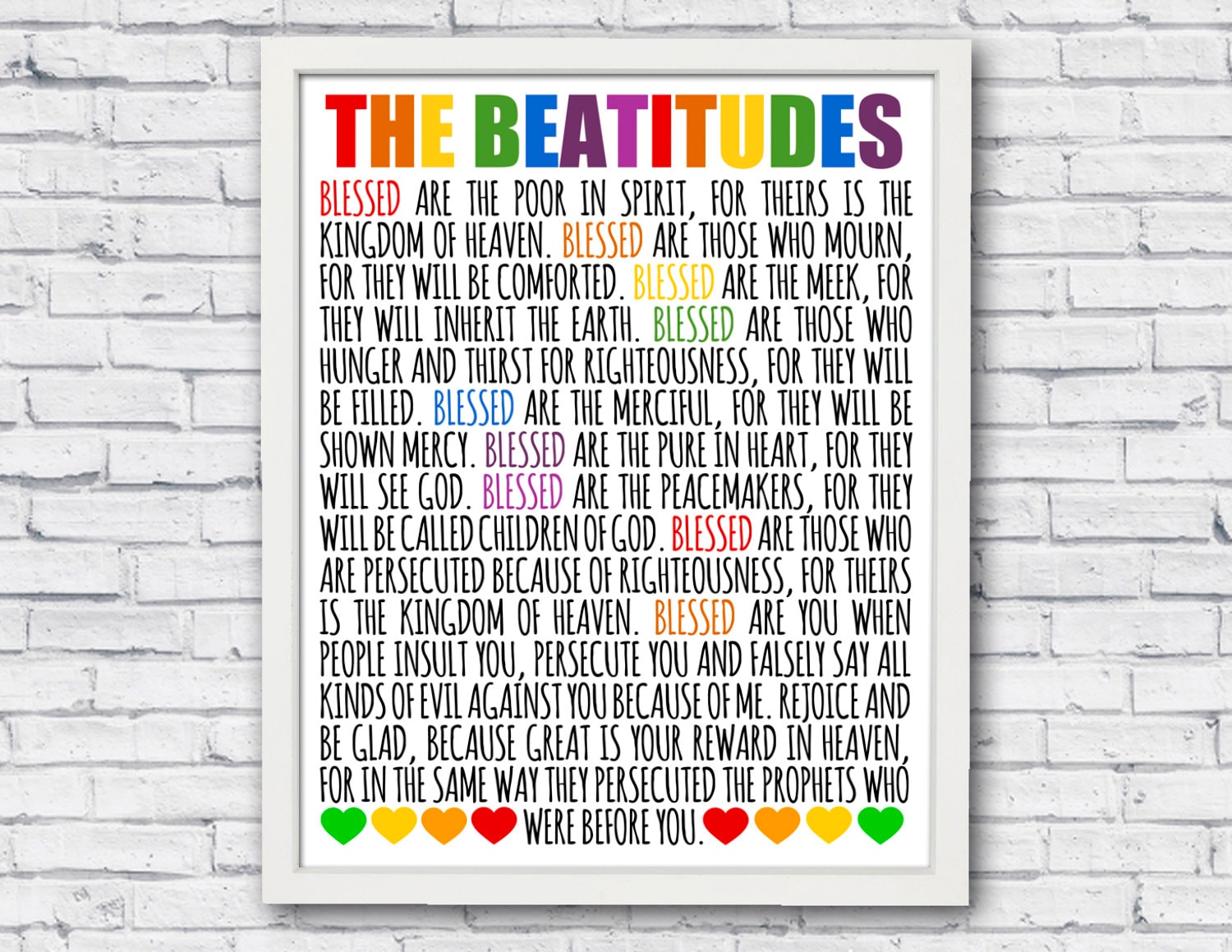 The Beatitudes. Christian Wall Art. Sunday School Decor. Matthew 5:3-12 ...