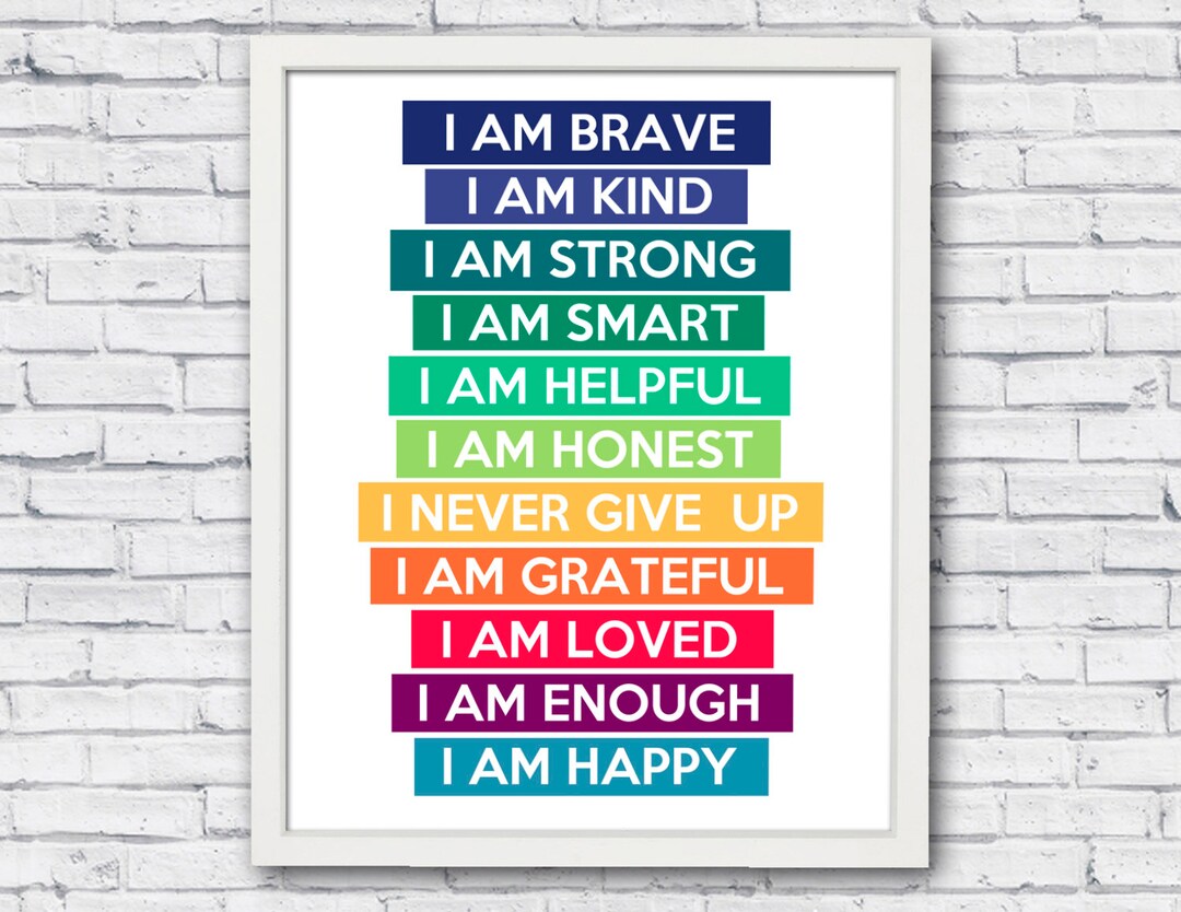 I Am Brave I Am Kind Print, Affirmation Wall Art for Kids, Colorful ...
