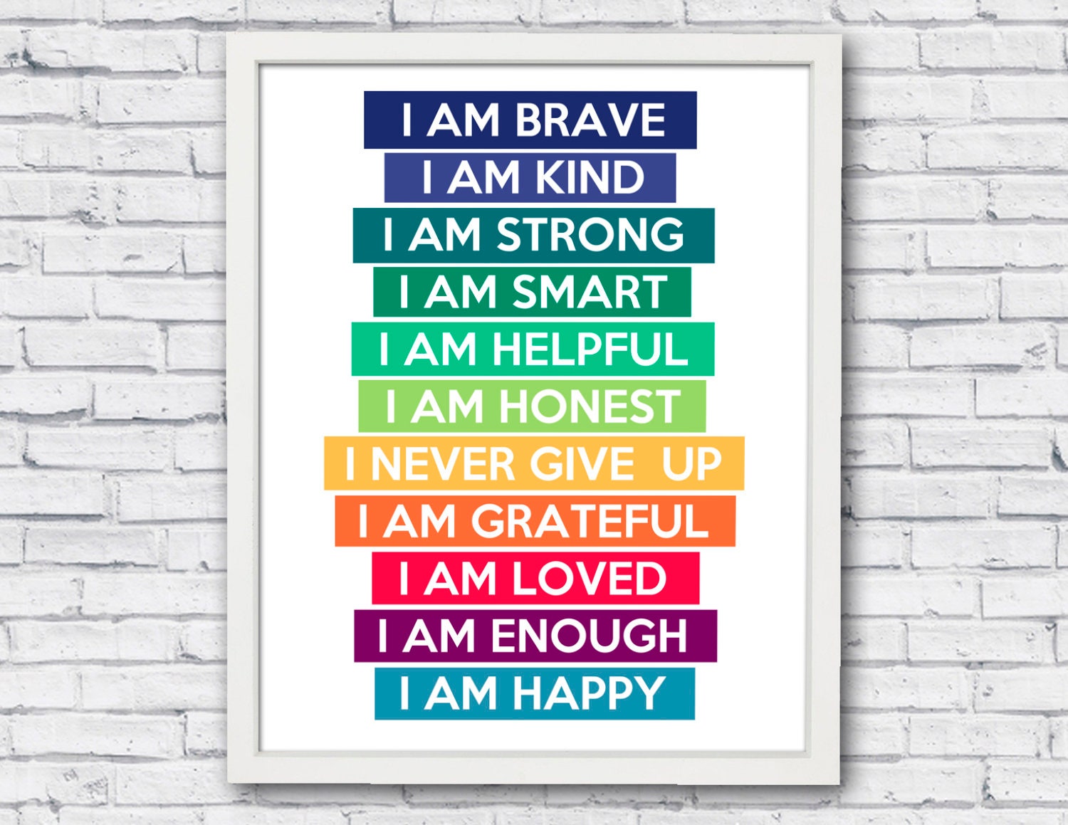 I Am Brave I Am Kind Print, Affirmation Wall Art for Kids, Colorful ...