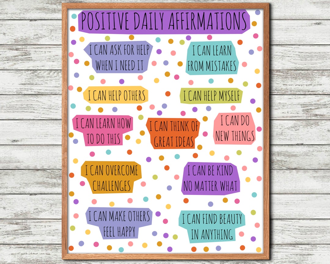 Daily Affirmations Poster, Positive Affirmations for Kids, Classroom ...