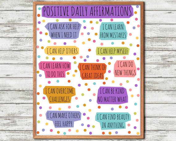 Daily Affirmations Poster Positive Affirmations for Kids - Etsy