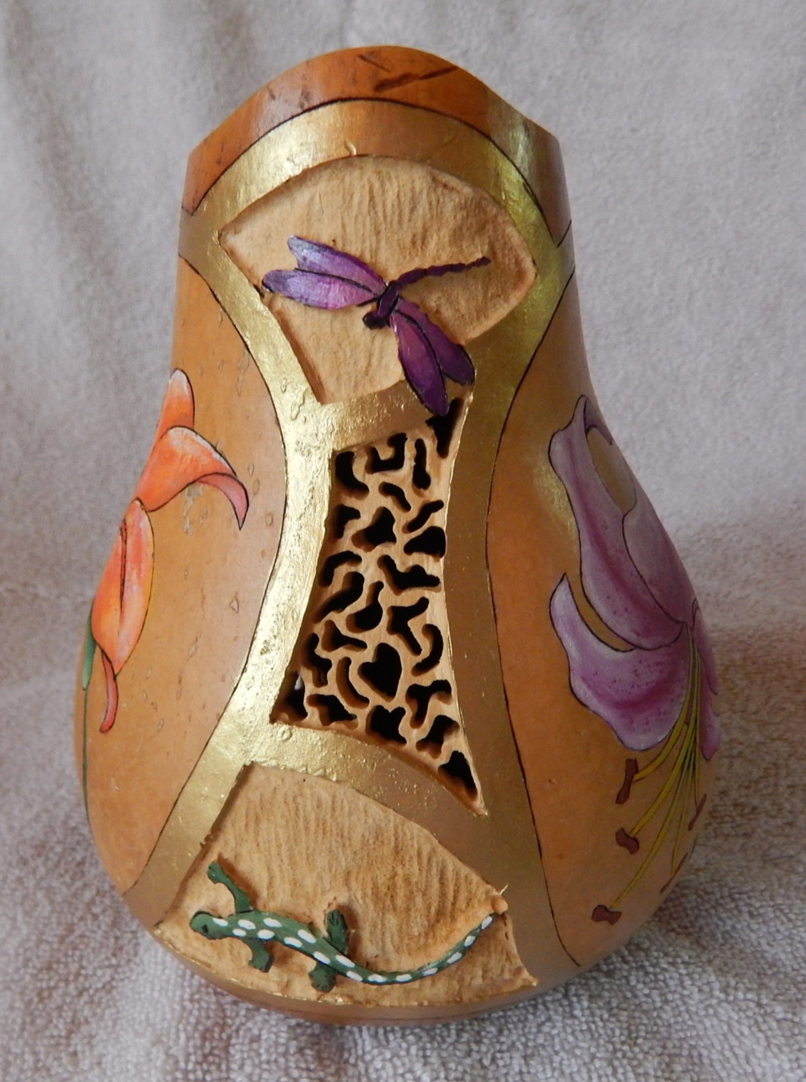 Gourd Art, Painted Gourds, Carved Gourds, Hand Carved, Gardener Gifts ...