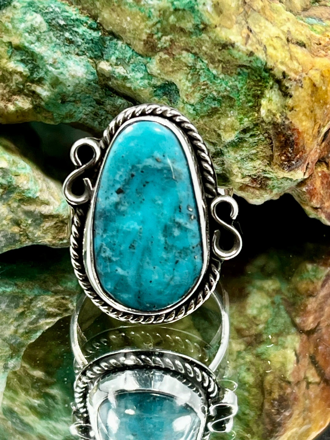 Morenci Turquoise Set in Sterling Silver Ring Sz 5.5 - Etsy
