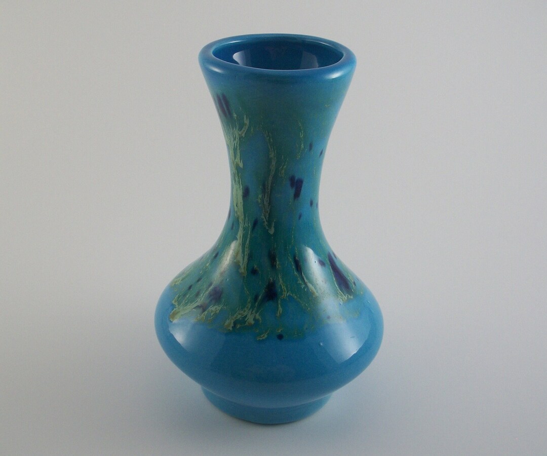 Bar Harbor Pottery Vase, Pottery Drip Glaze Blue Green Bud Vase, Bar ...