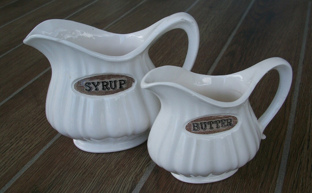 Pitchers Syrup & Butter Enesco, Vintage Farmhouse, White Creamers, Set ...