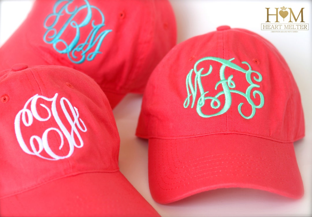 Coral Monogrammed Hat Personalized Coral Cap Bridesmaid Gift Women ...