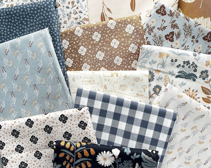 Cottage Garden Fabric Bundle, Blue Copper Caramel Cream Quilt Fabric ...
