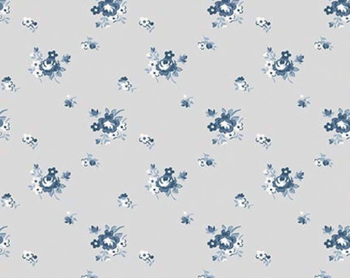 Delicate Roses on Taupe Fabric, Serenity Blues by Gerri Robinson for ...