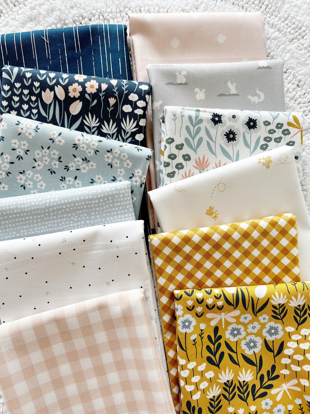 Lakeside Floral Fabric Bundle, Navy Blue Blush Gold Gray Cream, Bees ...