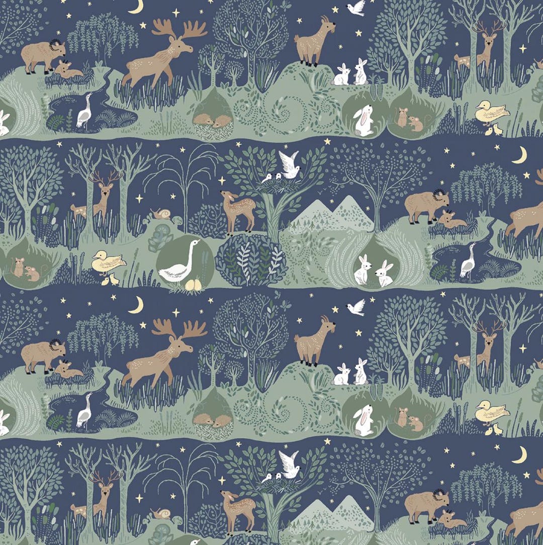 Forest Fable in Patriot Blue by Dear Stella Designs, Woodland Animals ...