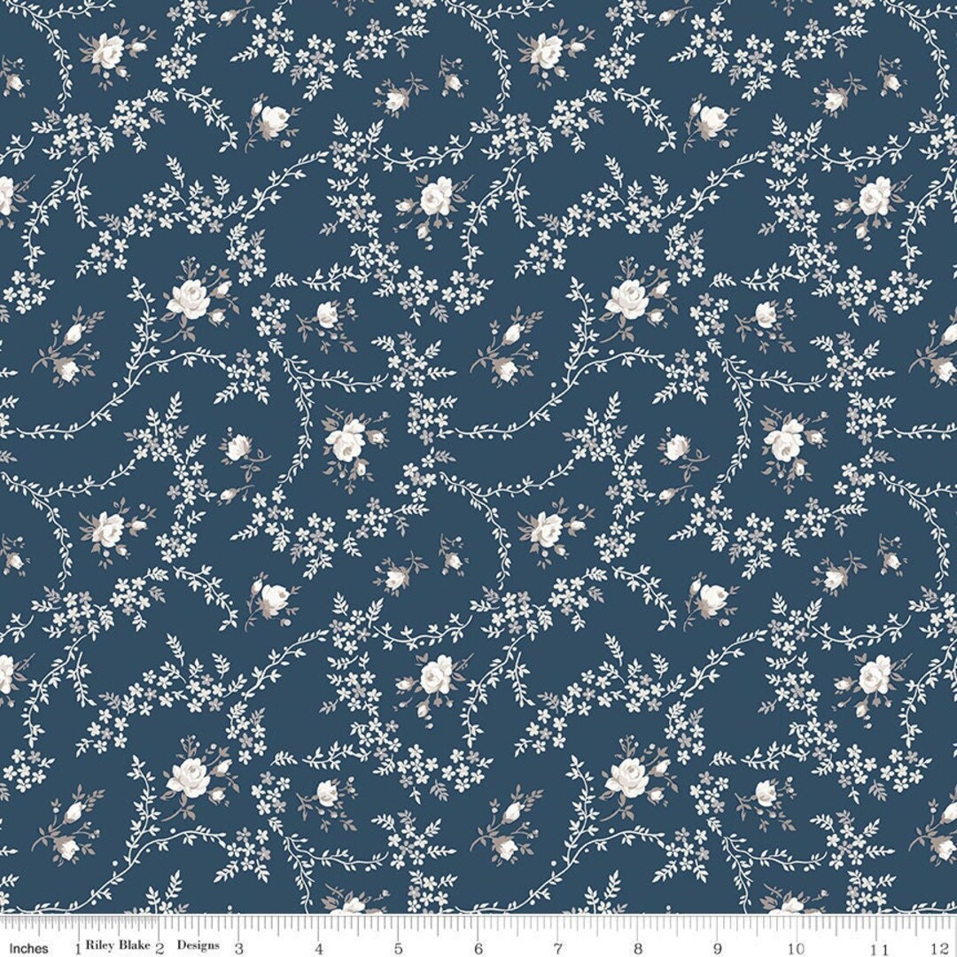 Floral Vines Navy Fabric, Serenity Blues by Gerri Robinson for Riley ...
