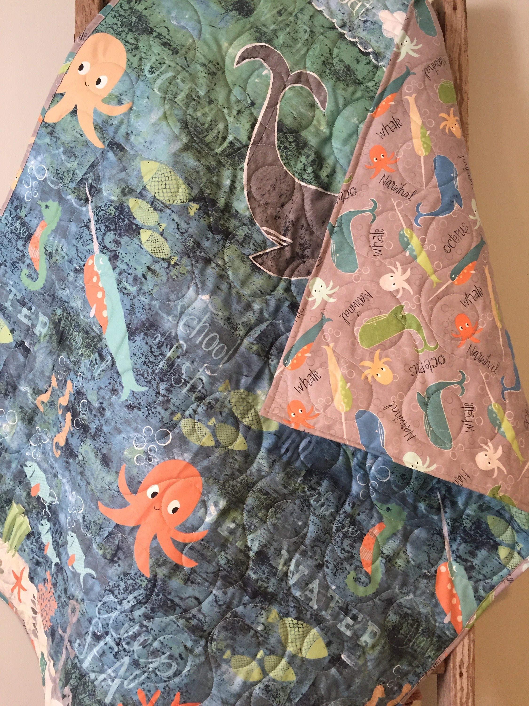 Under the Ocean Sea Creature Toss Fabric, Nautical Whale Fabric, Ocean ...