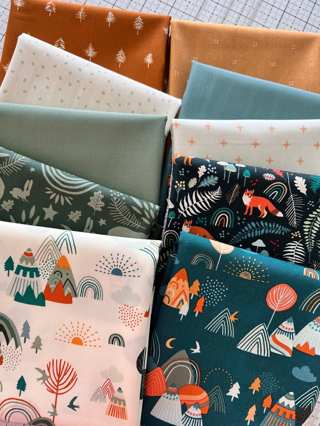 Timberline Forest Fabric Bundle, Teal Green Rust Gold Spruce, Woodland ...