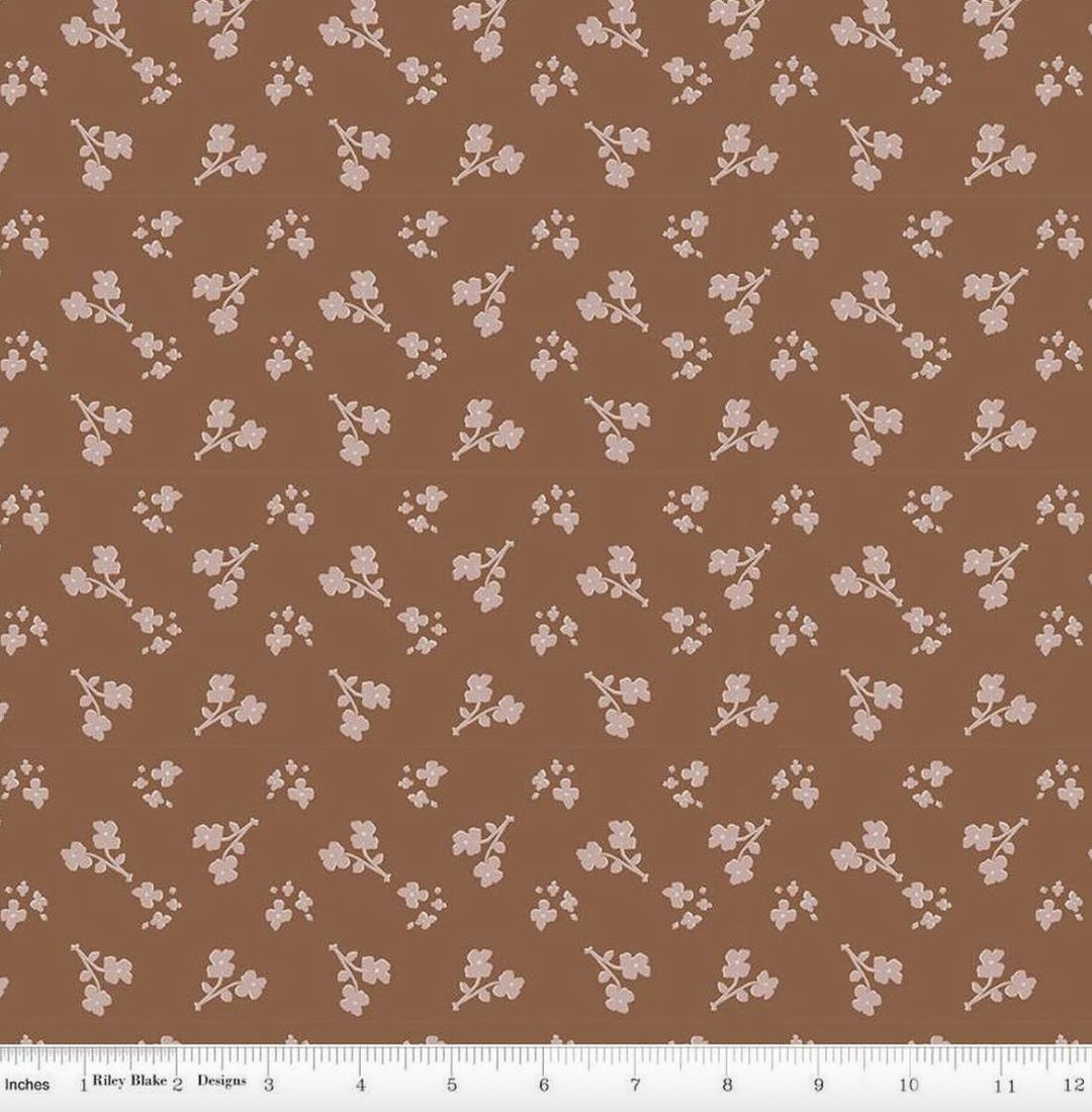 Posies on Saddle Brown Honey Locust Quilting Cotton Fabric Yardage by ...