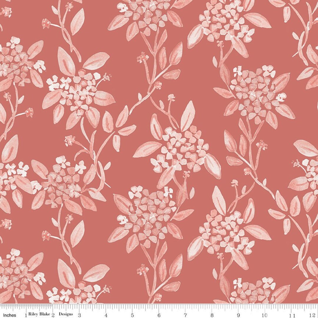 Hydrangeas on Faded Red Fabric, Red Portsmouth Main C12910-RED by Amy ...