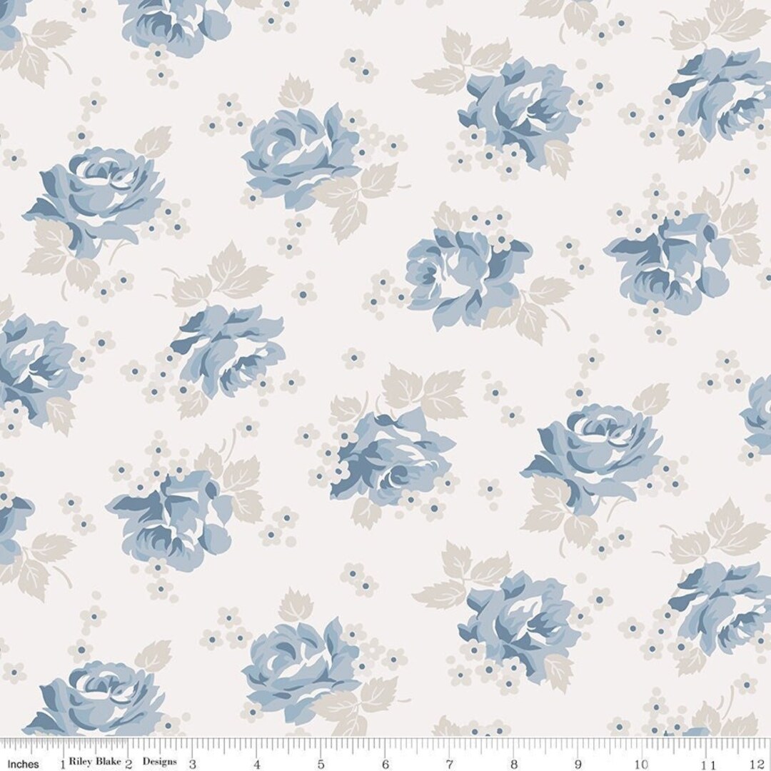 Vintage Roses and Leaves, Serenity Blues by Gerri Robinson for Riley ...