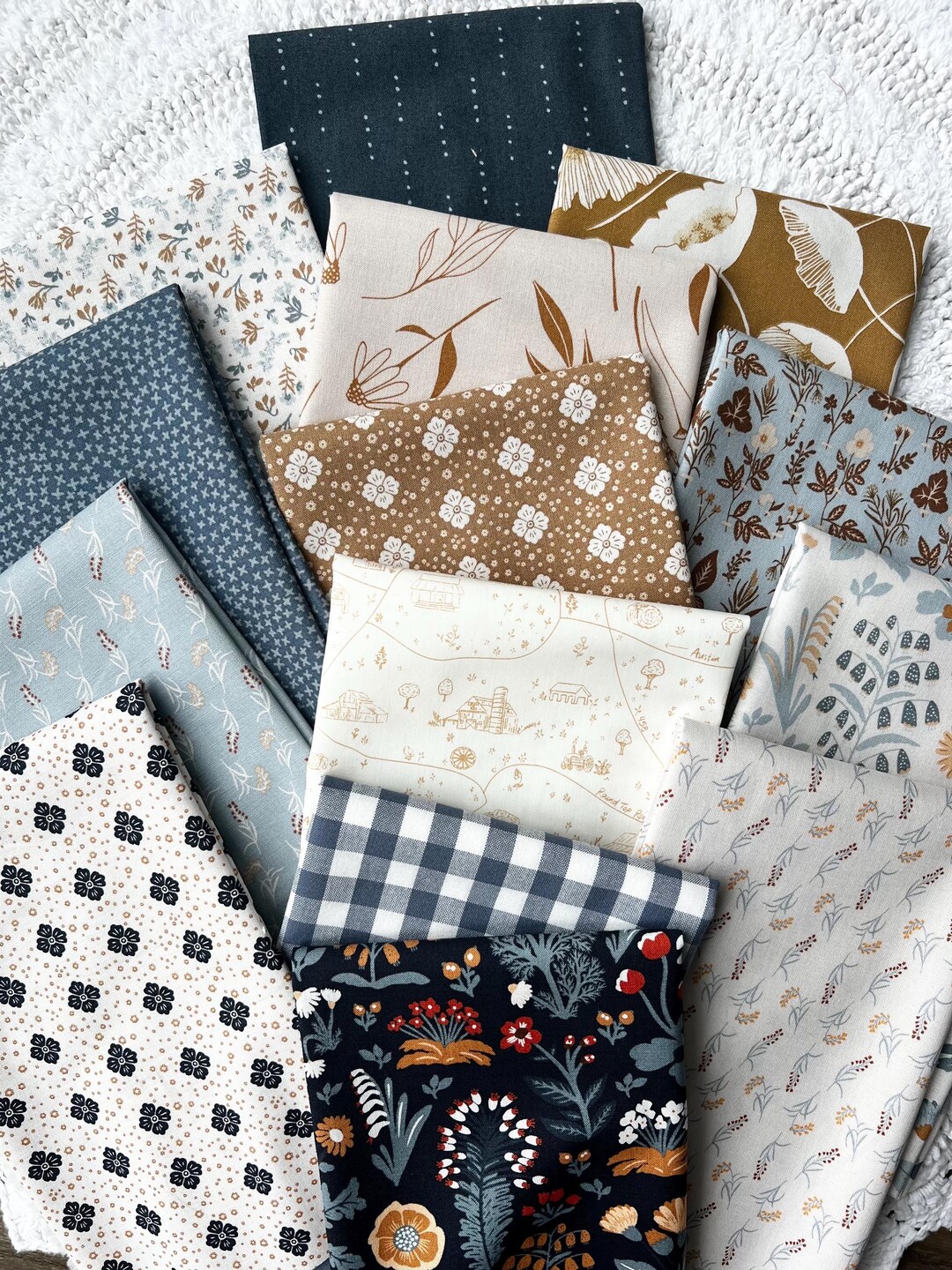 Cottage Garden Fabric Bundle, Blue Copper Caramel Cream Quilt Fabric ...