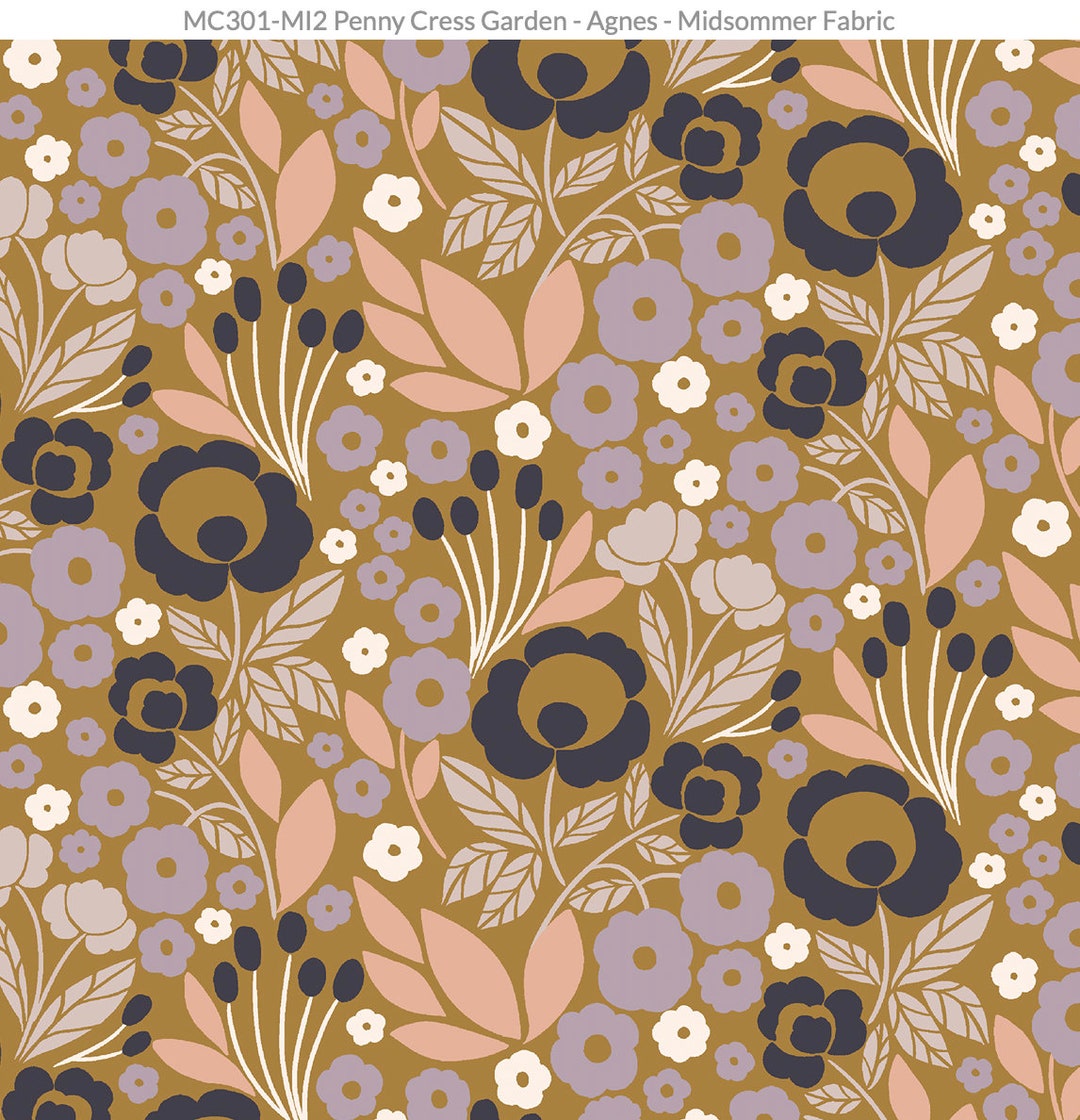 Pink and Lavender Folk Blooms on Gold, Penny Cress Garden Agnes ...