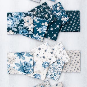 Vintage Roses and Leaves, Serenity Blues by Gerri Robinson for Riley ...