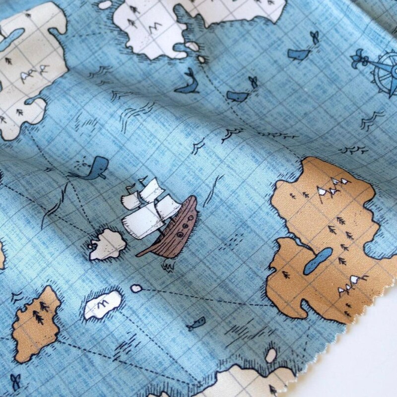 Ocean Map Fabric - Etsy