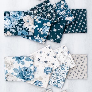 Delicate Roses on Cream Fabric, Serenity Blues by Gerri Robinson for ...