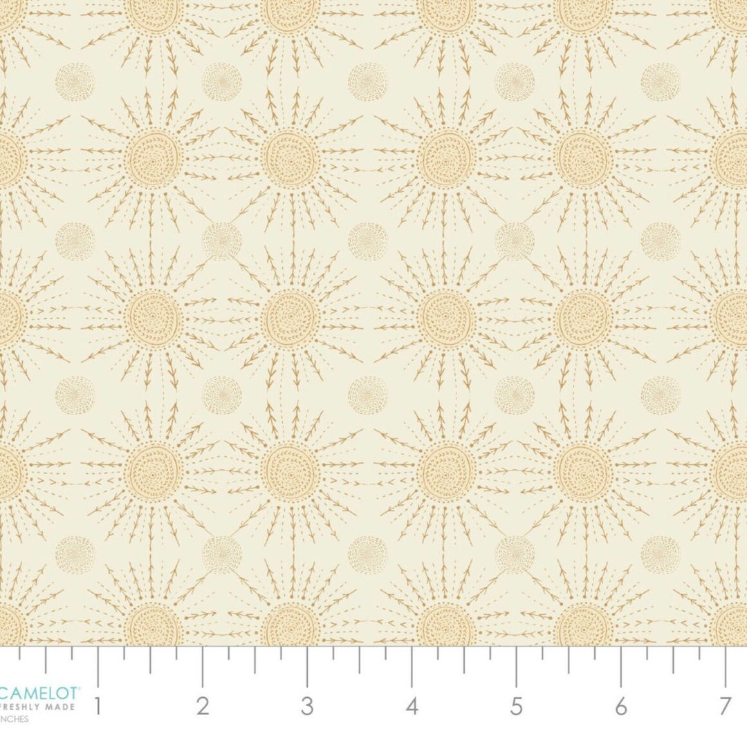 Hand Drawn Sun Fabric, Cream Solar Beams, Reflections by Vicky Yorke ...