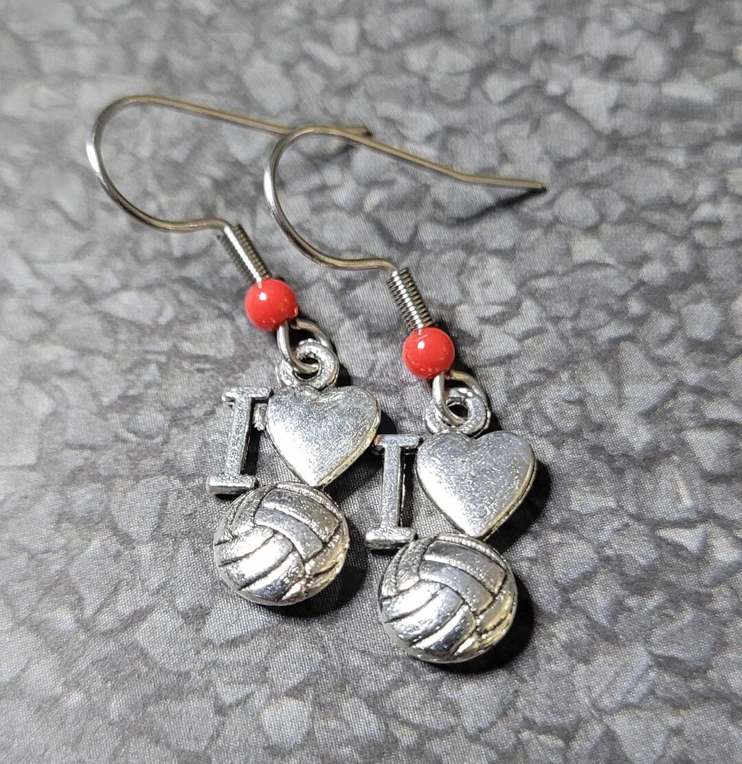 Netball Earrings I LOVE NETBALL Silver Hooks With Small Coloured Beads ...