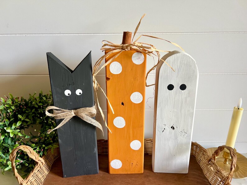 Handmade 3 Piece Black Cat Pumpkin Ghost Halloween Fall Decor - Etsy