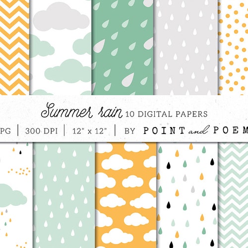 Clouds Digital Paper Pack Summer Digital Paper Rain - Etsy