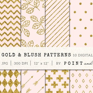 Pink Glitter Digital Paper Gold Patterns Background | Etsy