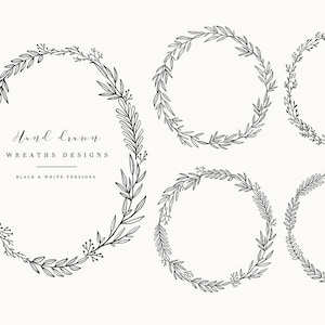 Hand Drawn Wreaths Clip Art , Chalkboard Laurel Clipart, Wedding Rustic ...