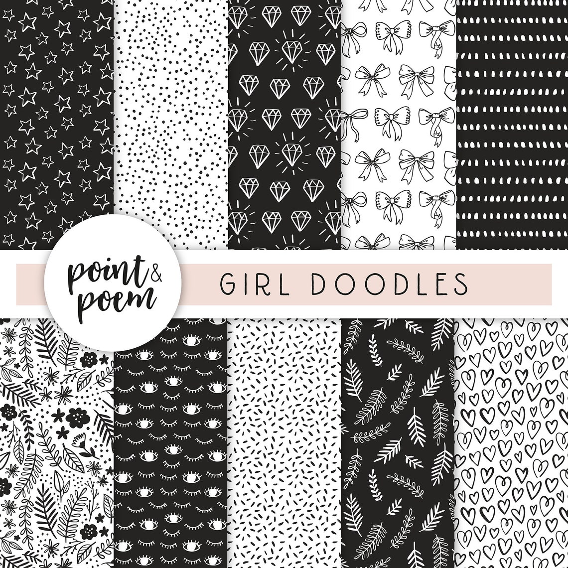 Digital Papers Black & White Digital Paper Pack Girl - Etsy
