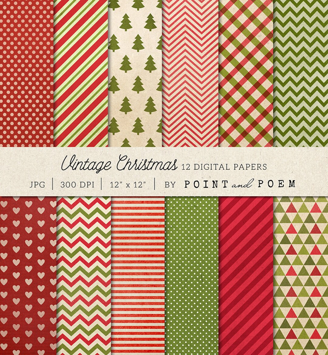 Christmas Digital Paper, Vintage Christmas Digital Scrapbook Paper ...