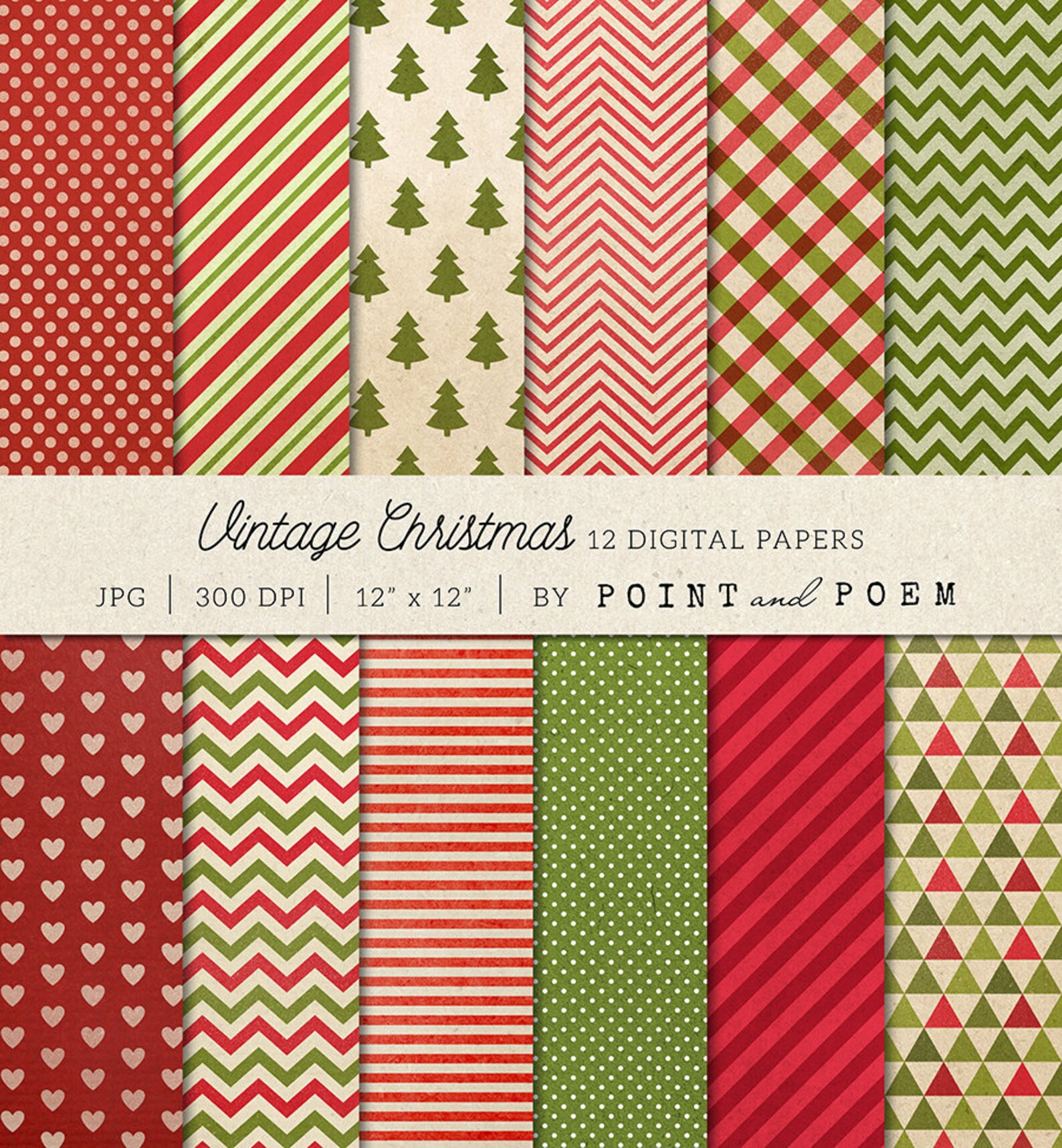 Christmas Digital Paper, Vintage Christmas Digital Scrapbook Paper ...
