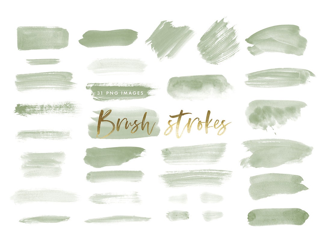 Watercolor Brush Strokes Splashes Clipart Green, Sage, Mint, Blots ...