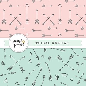 Tribal Arrows Digital Paper - Hand Drawn Doodle Arrows - Pink Coral ...