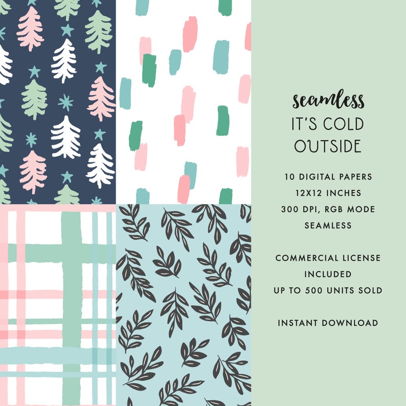Christmas Digital Paper Pink Blue Navy Mint Scandi Christmas - Etsy