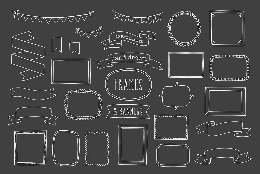 Hand Drawn Clip Art Design Elements - Frames, Borders, Ribbons and ...