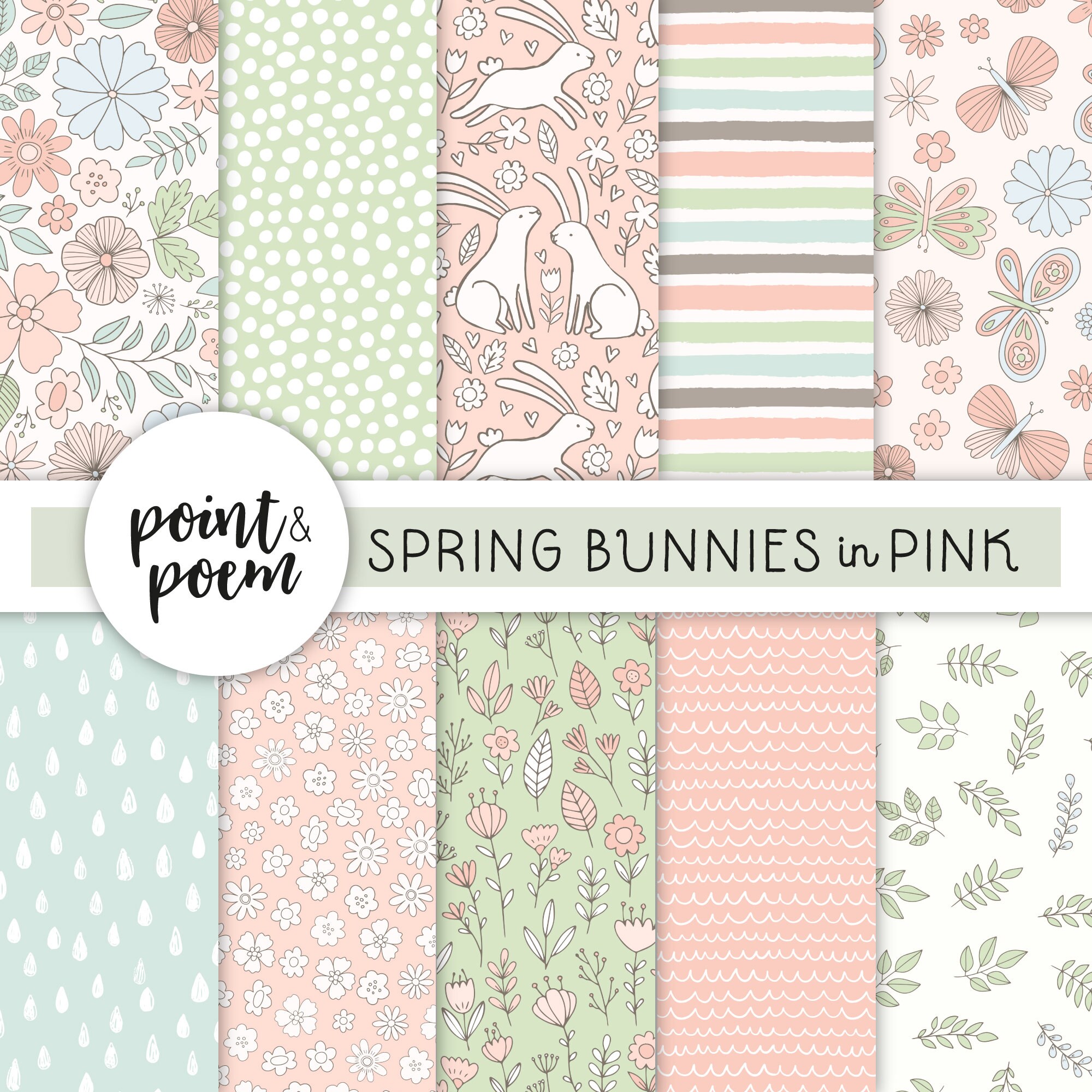 Easter Digital Papers, Spring Digital Papers, Doodle Rabbits and ...