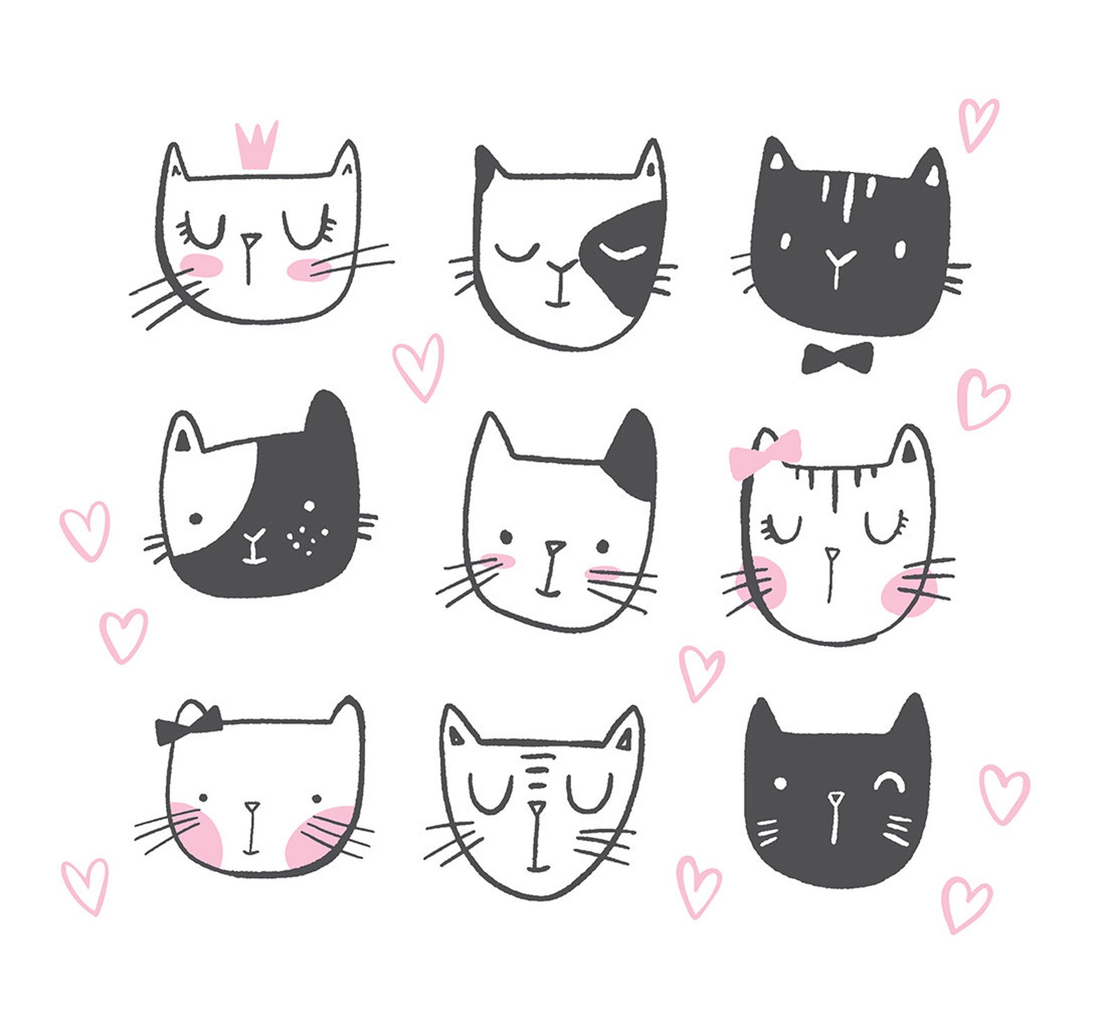 Cat Clipart and Digital Paper Doodle Cat Faces Clip Art and - Etsy