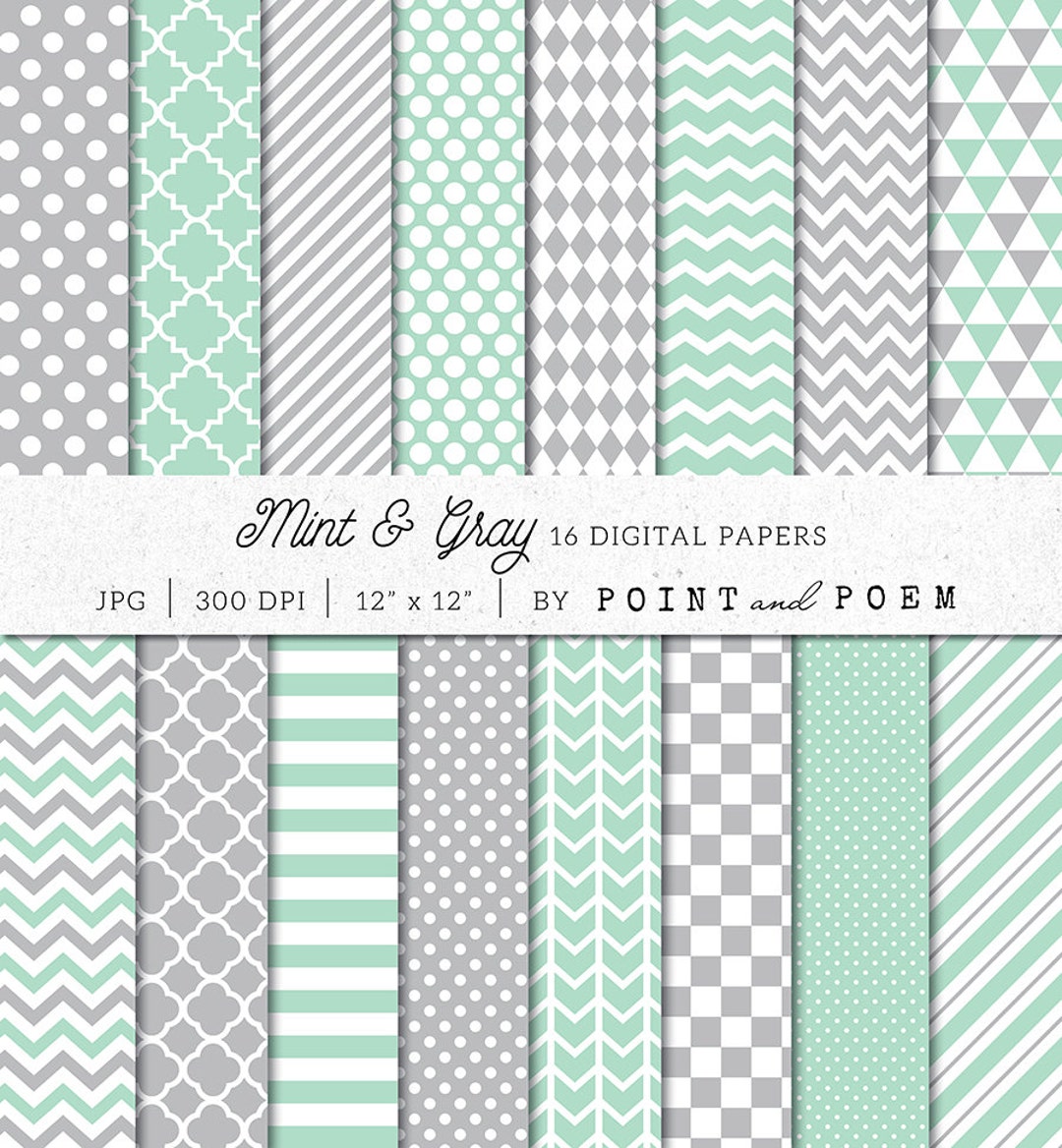 Geometric Digital Paper Pack, Mint Green Digital Scrapbook Paper Pack ...