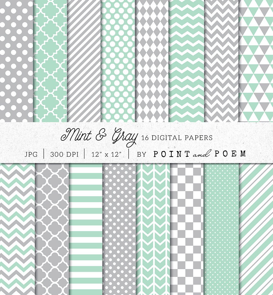 Geometric Digital Paper Pack Mint Green Digital Scrapbook - Etsy