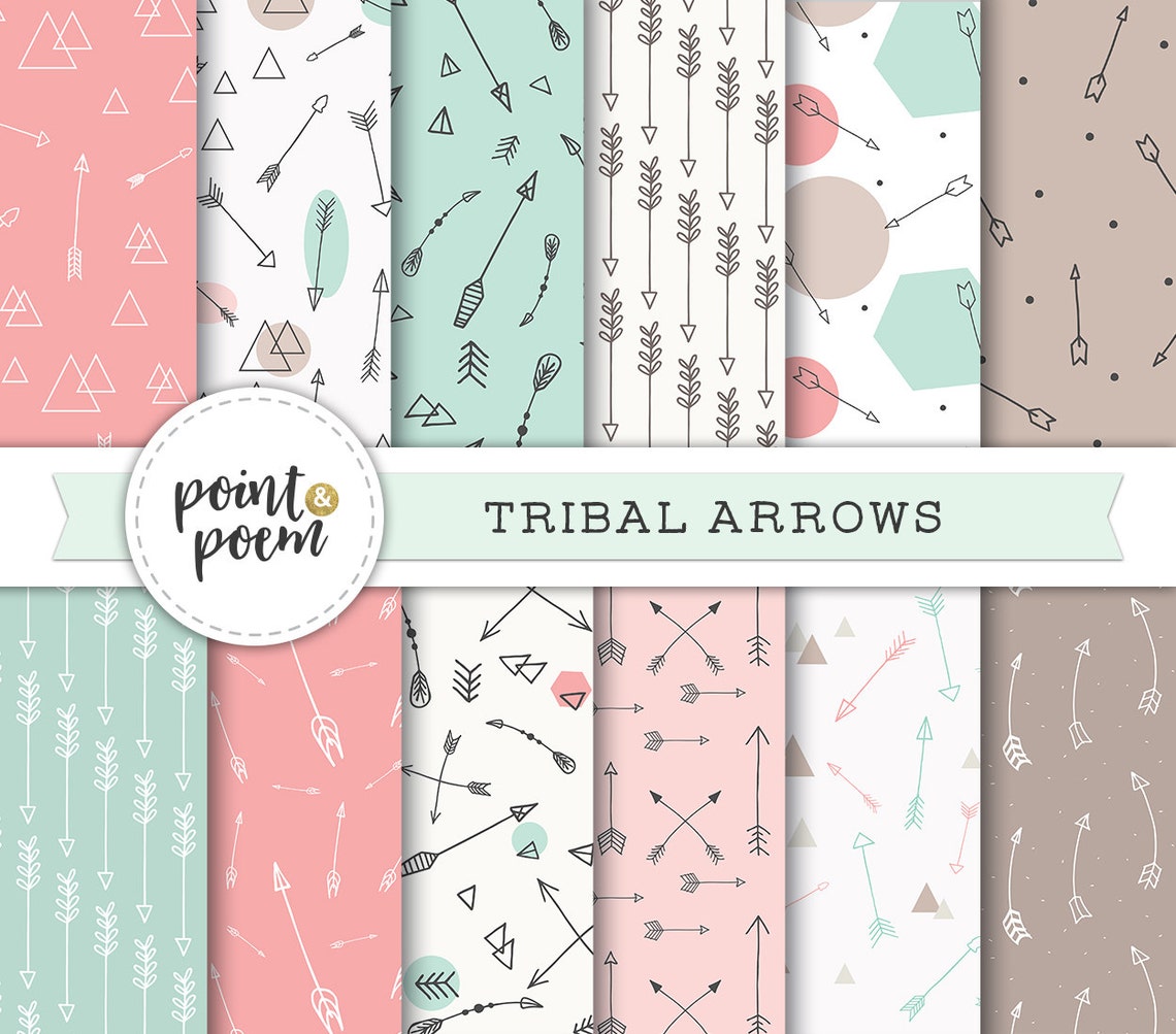 Tribal Arrows Digital Paper Hand Drawn Doodle Arrows Pink | Etsy