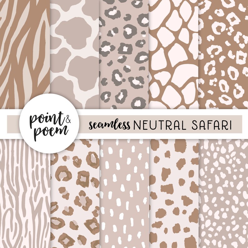 Neutral Safari Doodle Animal Prints Seamless Digital Papers - Etsy