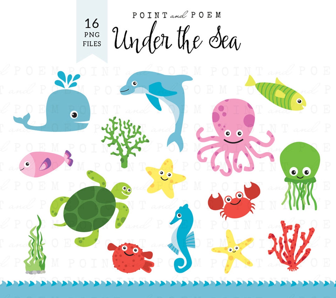 Sea Animals Clipart, Creatures Ocean, Under Water, Nautical, Fish ...