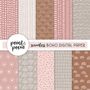 Boho Doodle Seamless Digital Papers, Gray, Pink & Cream Boho Paper Pack ...